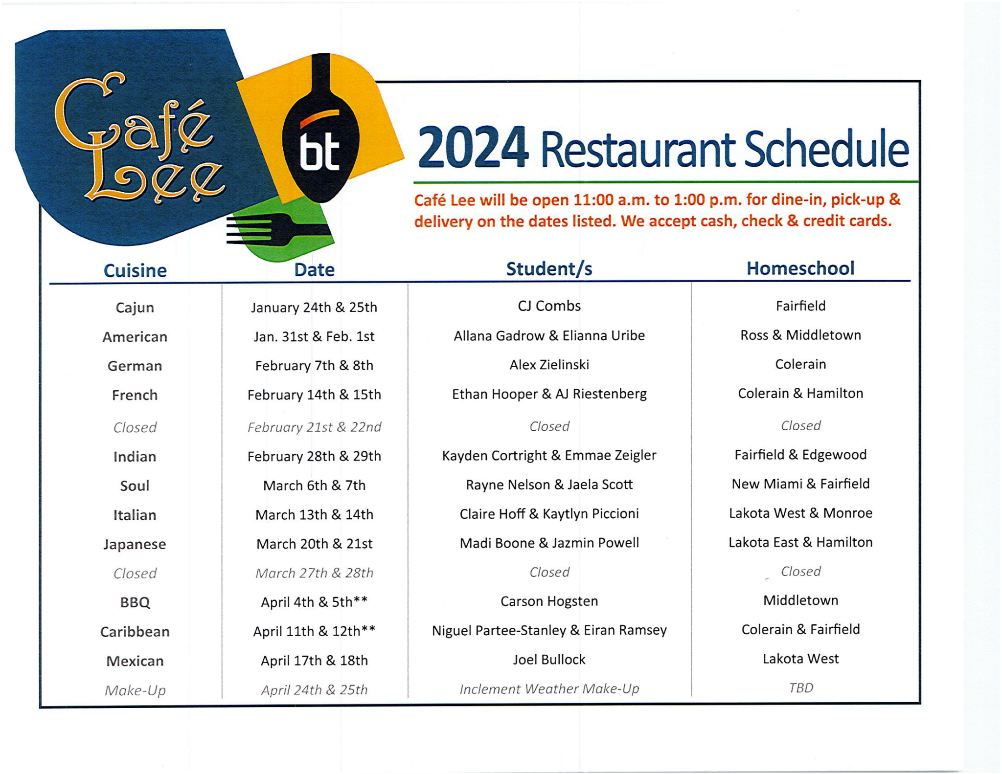 Cafe Lee 2024 - Butler Tech